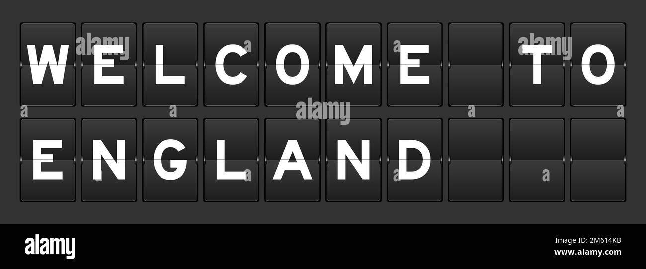 Black color analog flip board with word england welcome to on gray ...