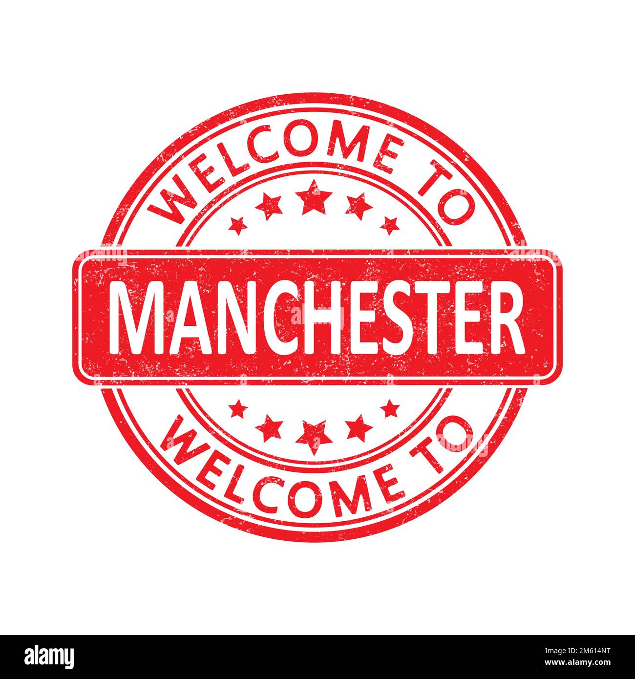 Welcome to MANCHESTER. Impression of a round stamp with a scuff. Flat ...