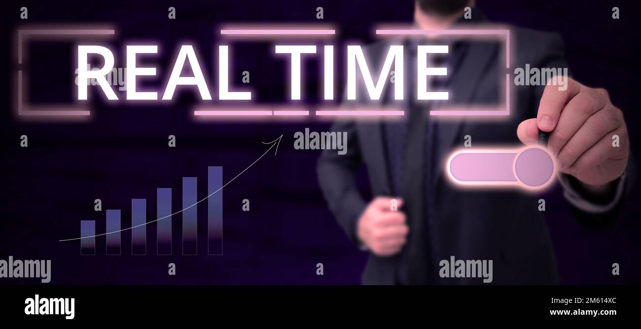 Text showing inspiration Real Time. Conceptual photo the actual time ...