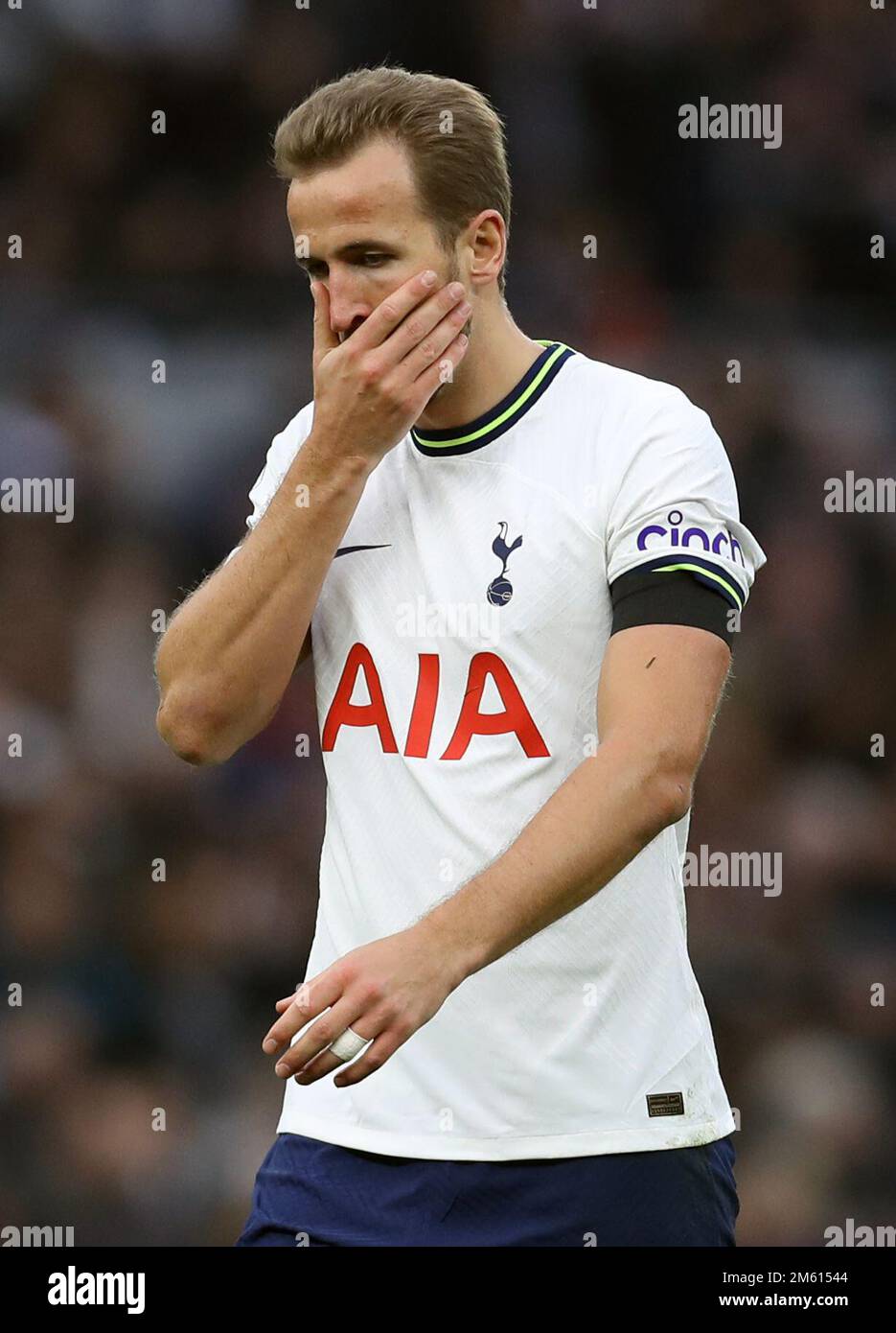 London, UK. 1st Jan, 2023. Harry Kane of Tottenham reacts to going a ...