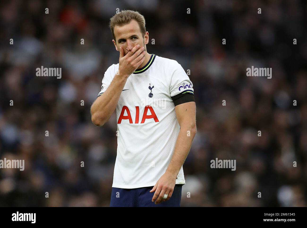London, UK. 1st Jan, 2023. Harry Kane of Tottenham reacts to going a ...