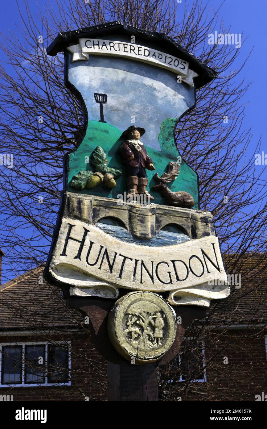 The Huntingdon town sign, Cambridgeshire; England; UK Stock Photo - Alamy