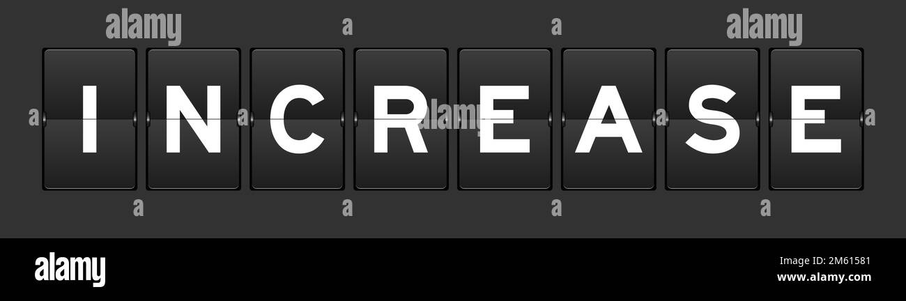 Black color analog flip board with word increase on gray background ...