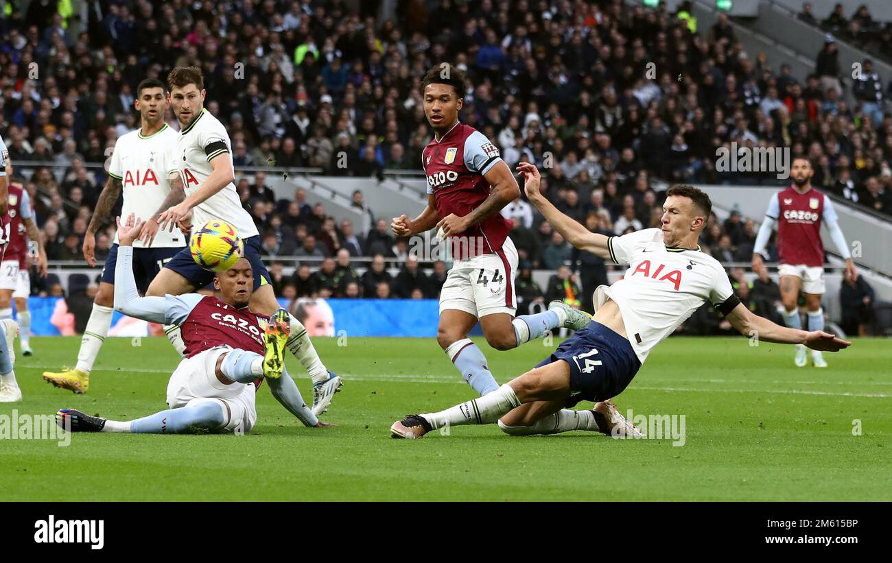 London, UK. 1st Jan, 2023. Ivan Perisic of Tottenham has a shot blocked ...