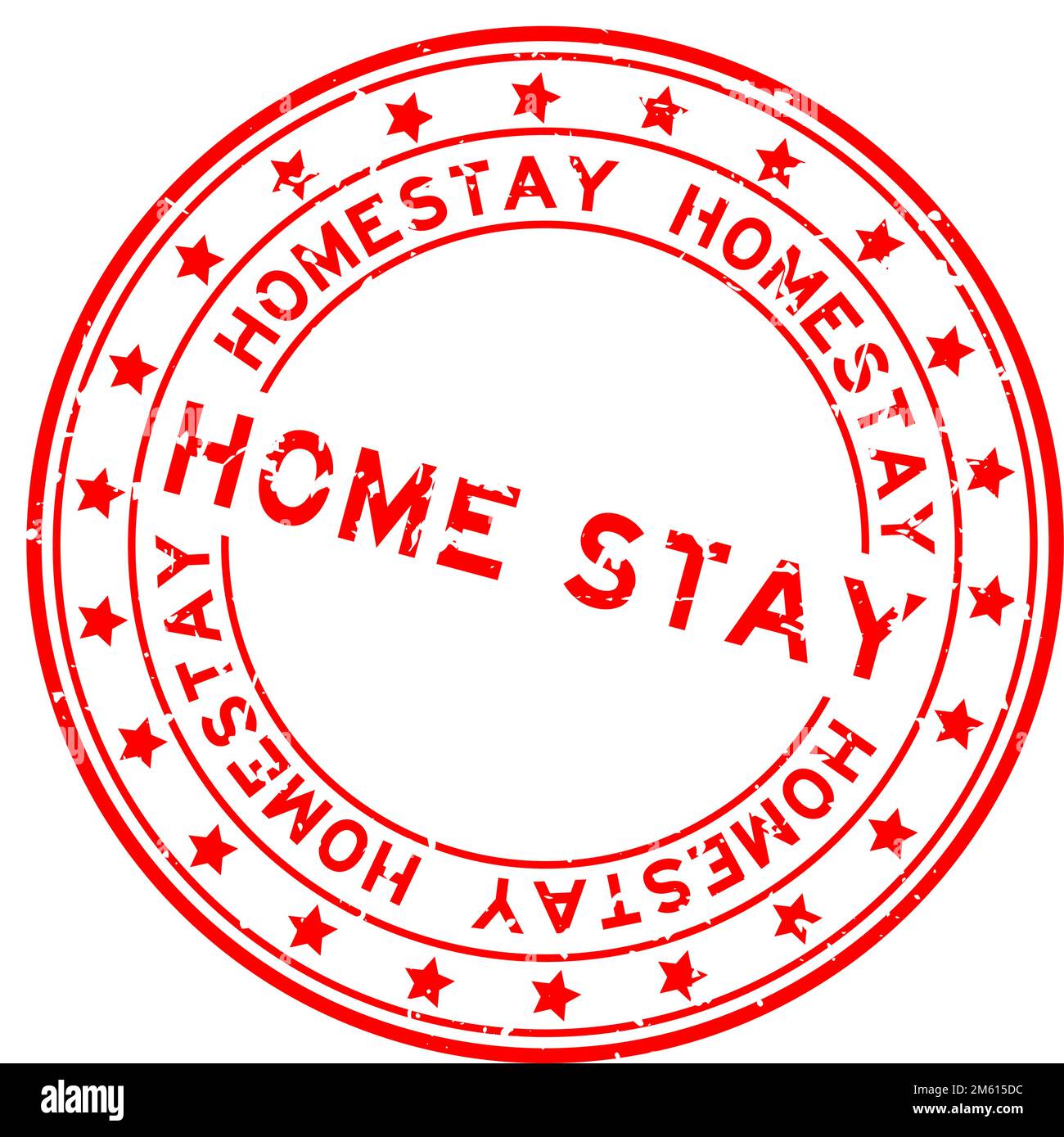Grunge red home stay word with star icon round rubber seal stamp on ...