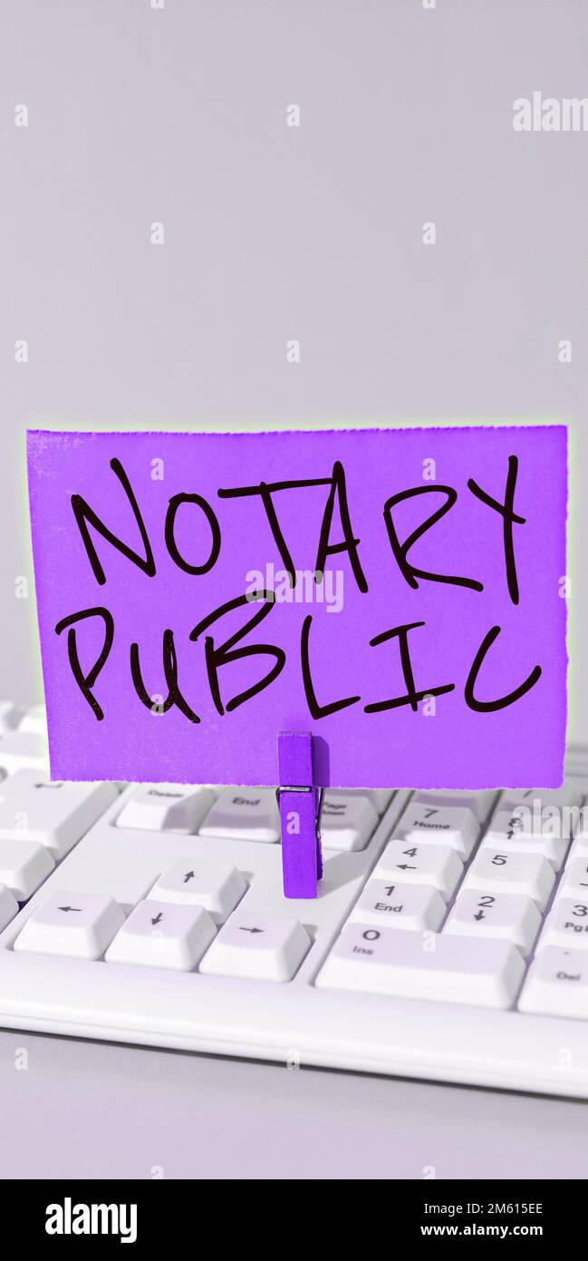 Text sign showing Notary Public. Word Written on Legality Documentation ...