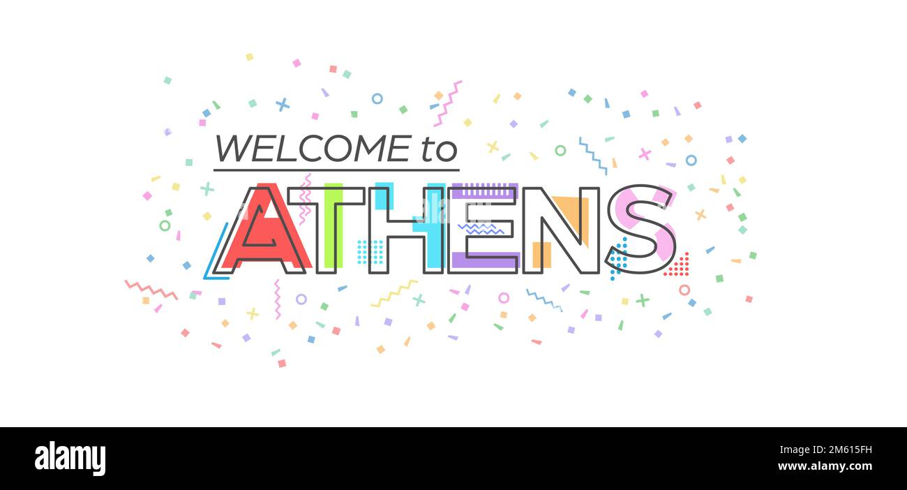 Welcome to Athens. Vector lettering for greetings, postcards, posters ...