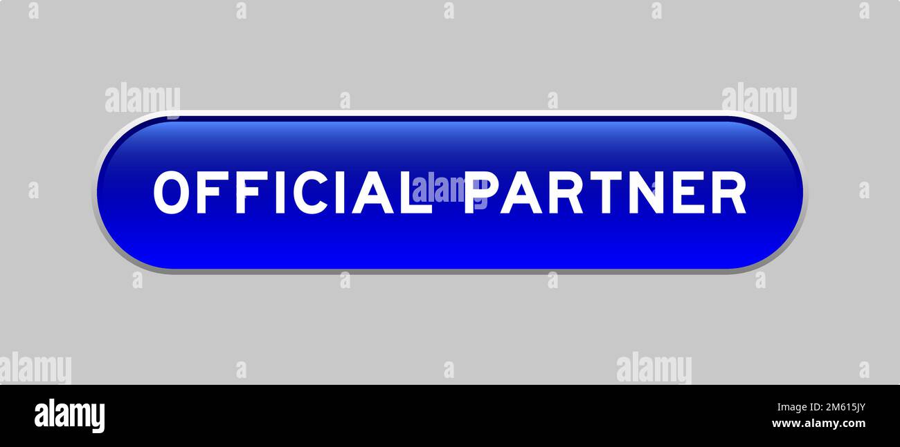 Blue color capsule shape button with word official partner on gray ...