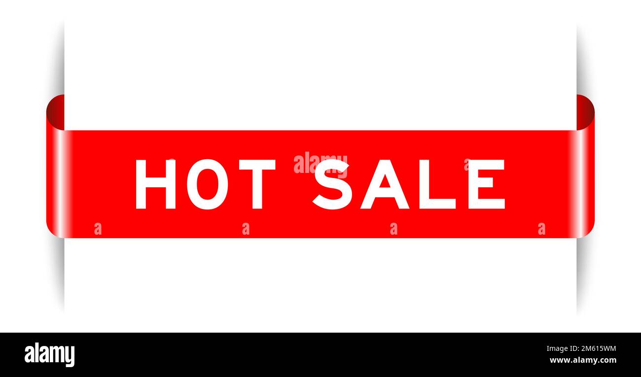 Red color inserted label banner with word hot sale on white background ...