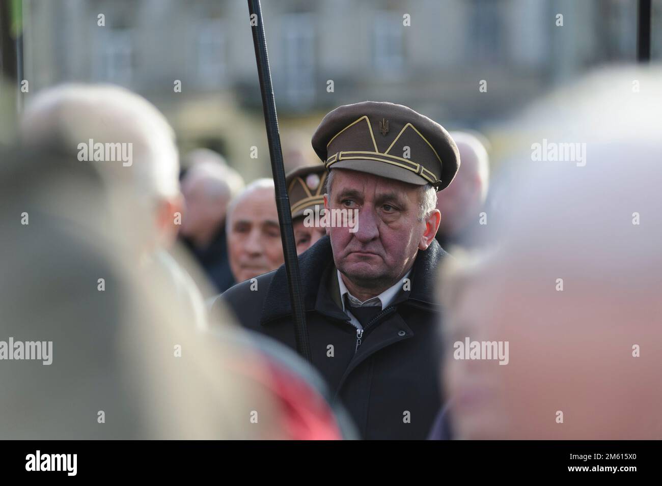 Lviv, Ukraine, 1 January 2023. People are gathered at the monument to ...