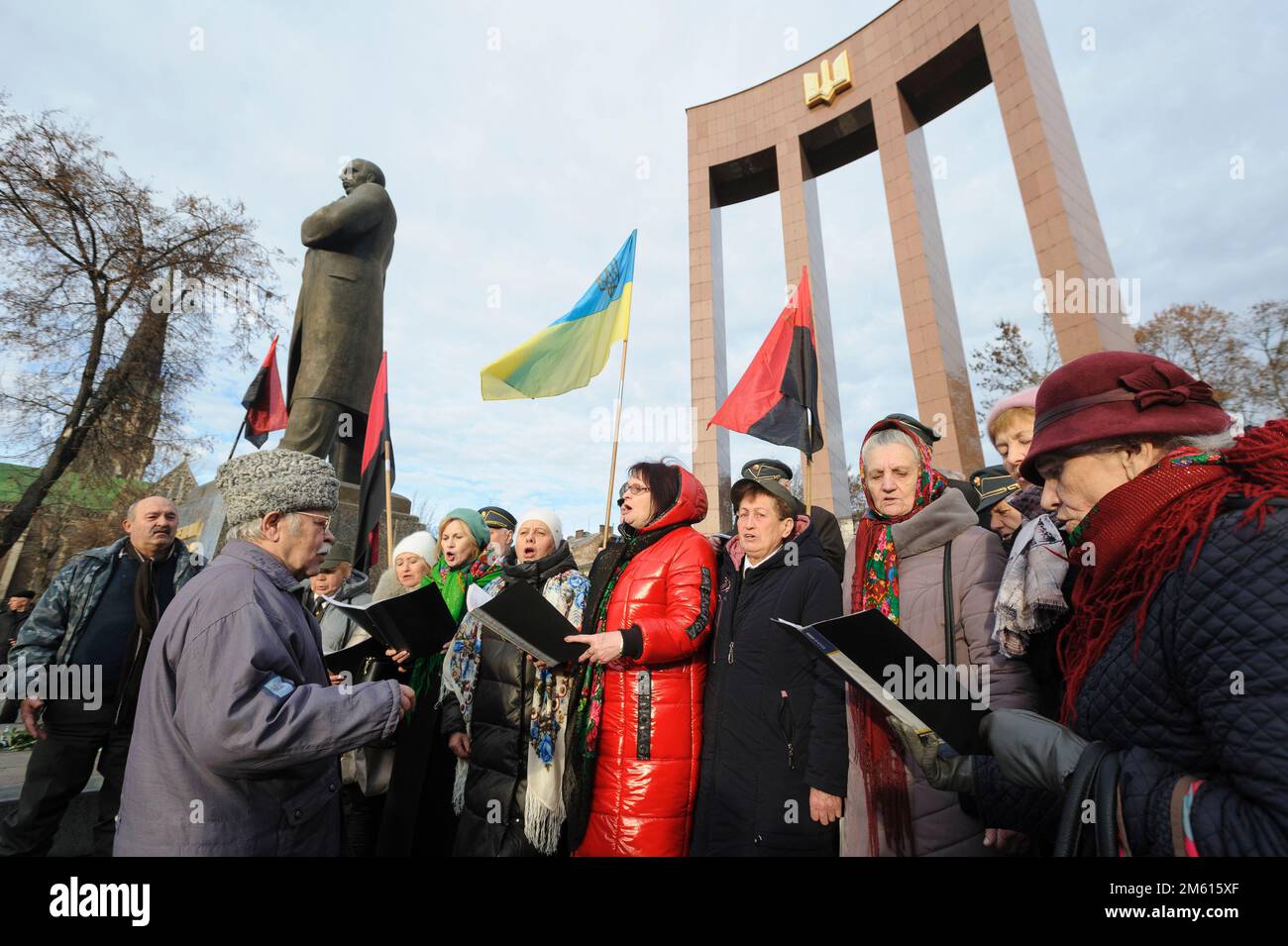 Lviv, Ukraine, 1 January 2023. People are gathered at the monument to ...