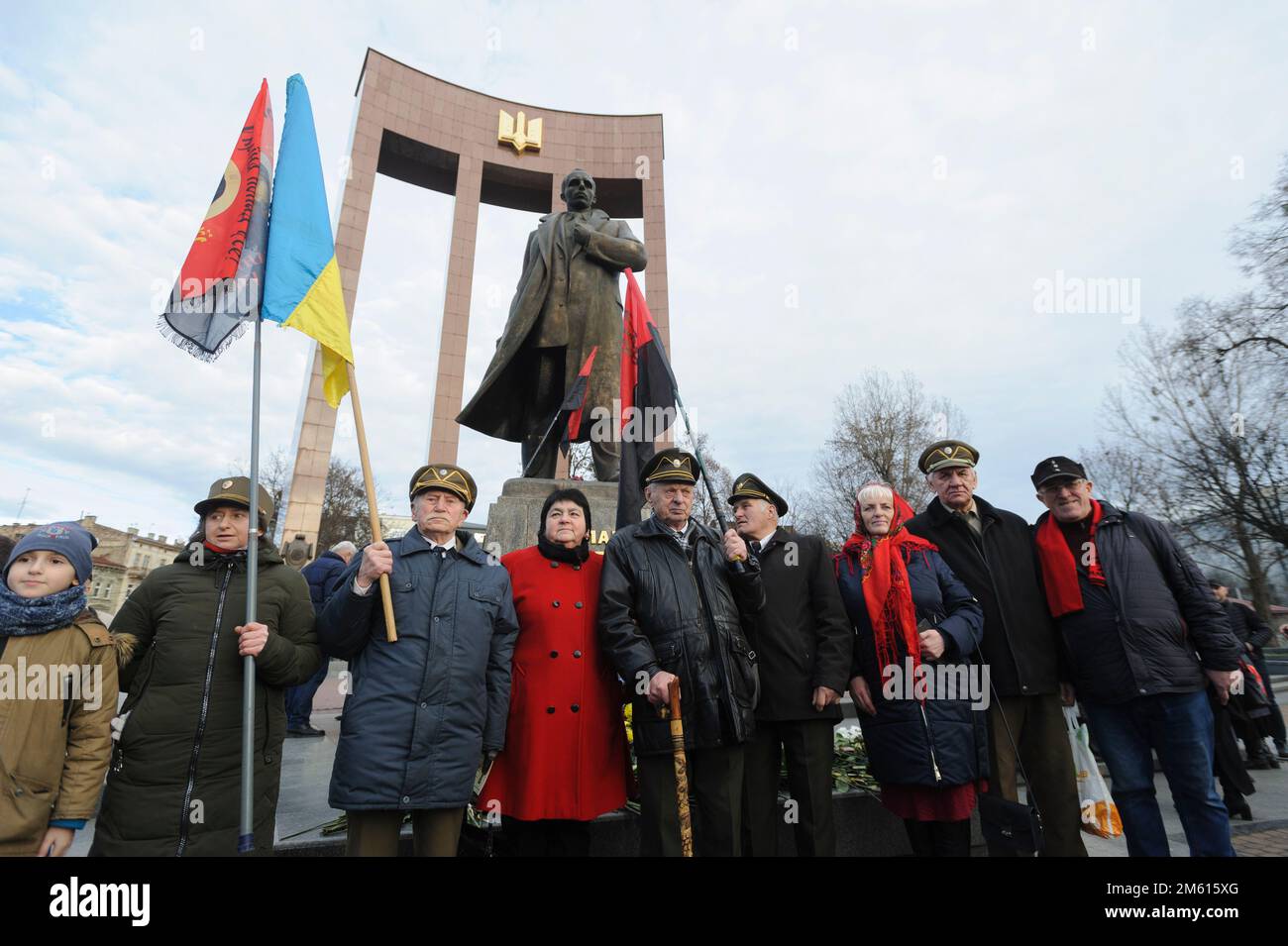 Lviv, Ukraine, 1 January 2023. People are gathered at the monument to ...
