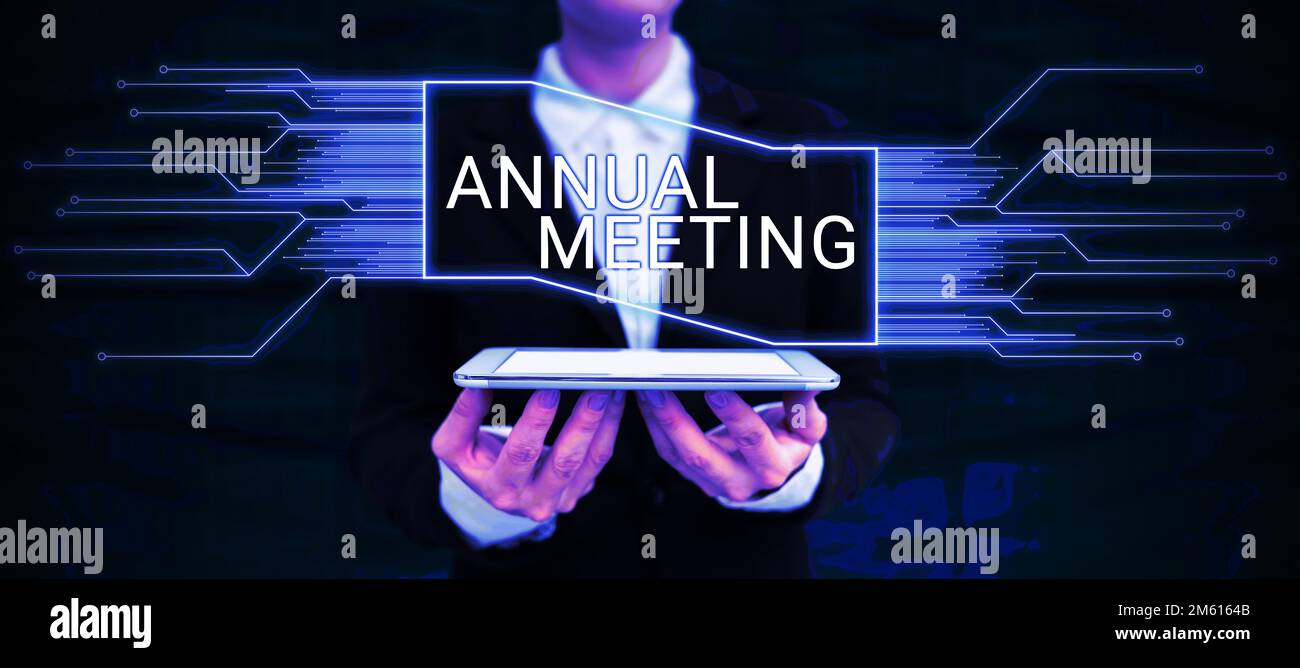 Writing displaying text Annual Meeting. Concept meaning Yearly ...