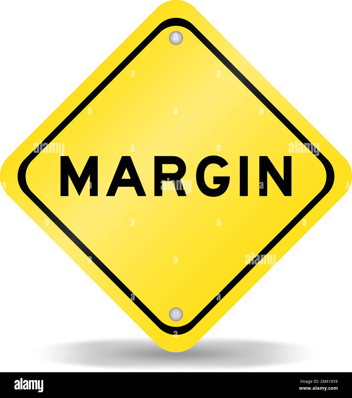 Yellow color transportation sign with word margin on white background ...