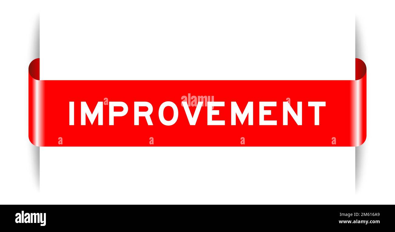 Red color inserted label banner with word improvement on white ...
