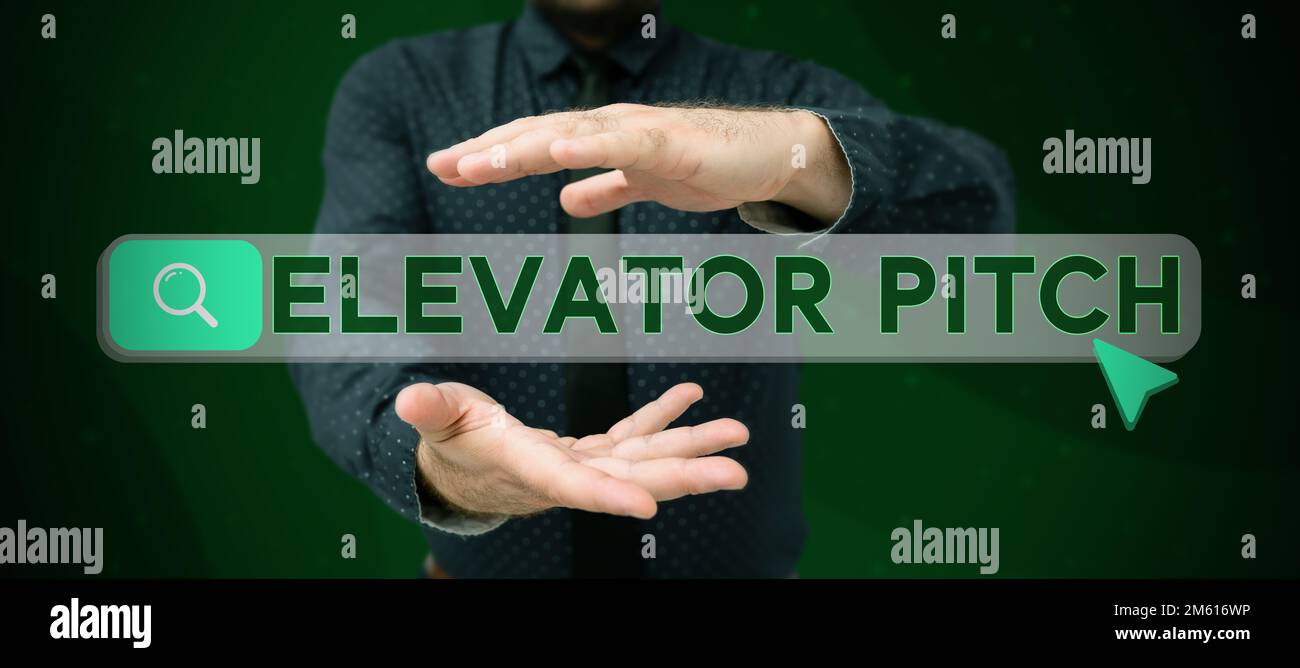 Text sign showing Elevator Pitch. Concept meaning A persuasive sales ...