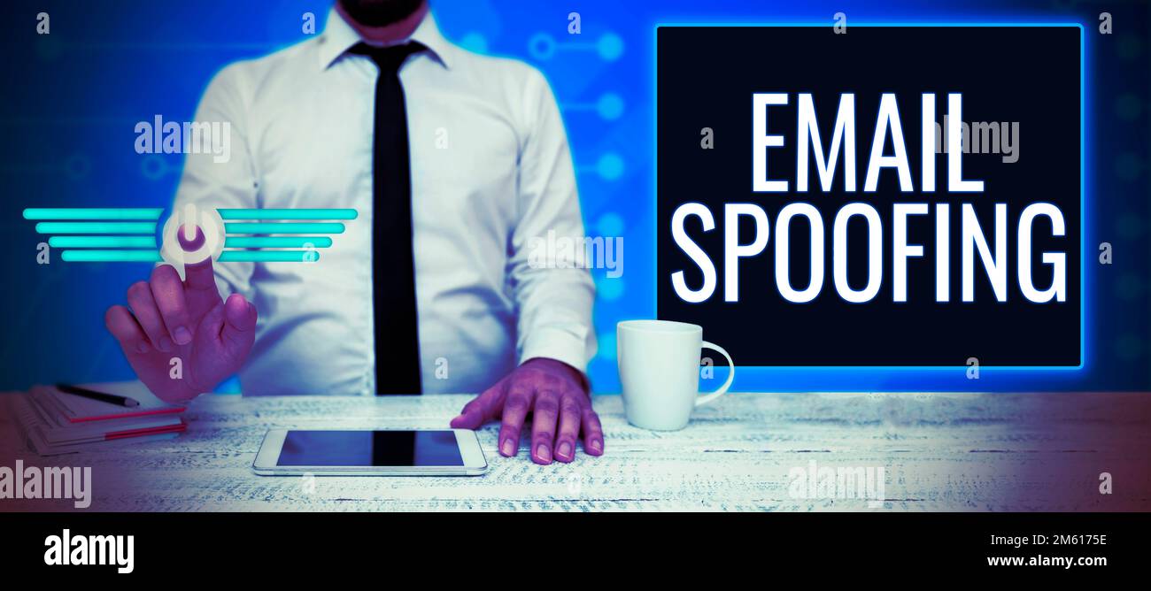 Text sign showing Email Spoofing. Concept meaning secure the access and ...