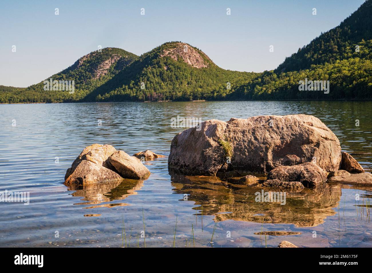 The Bubbles and Jordan Pond on a summer morning in Acadia National Park ...
