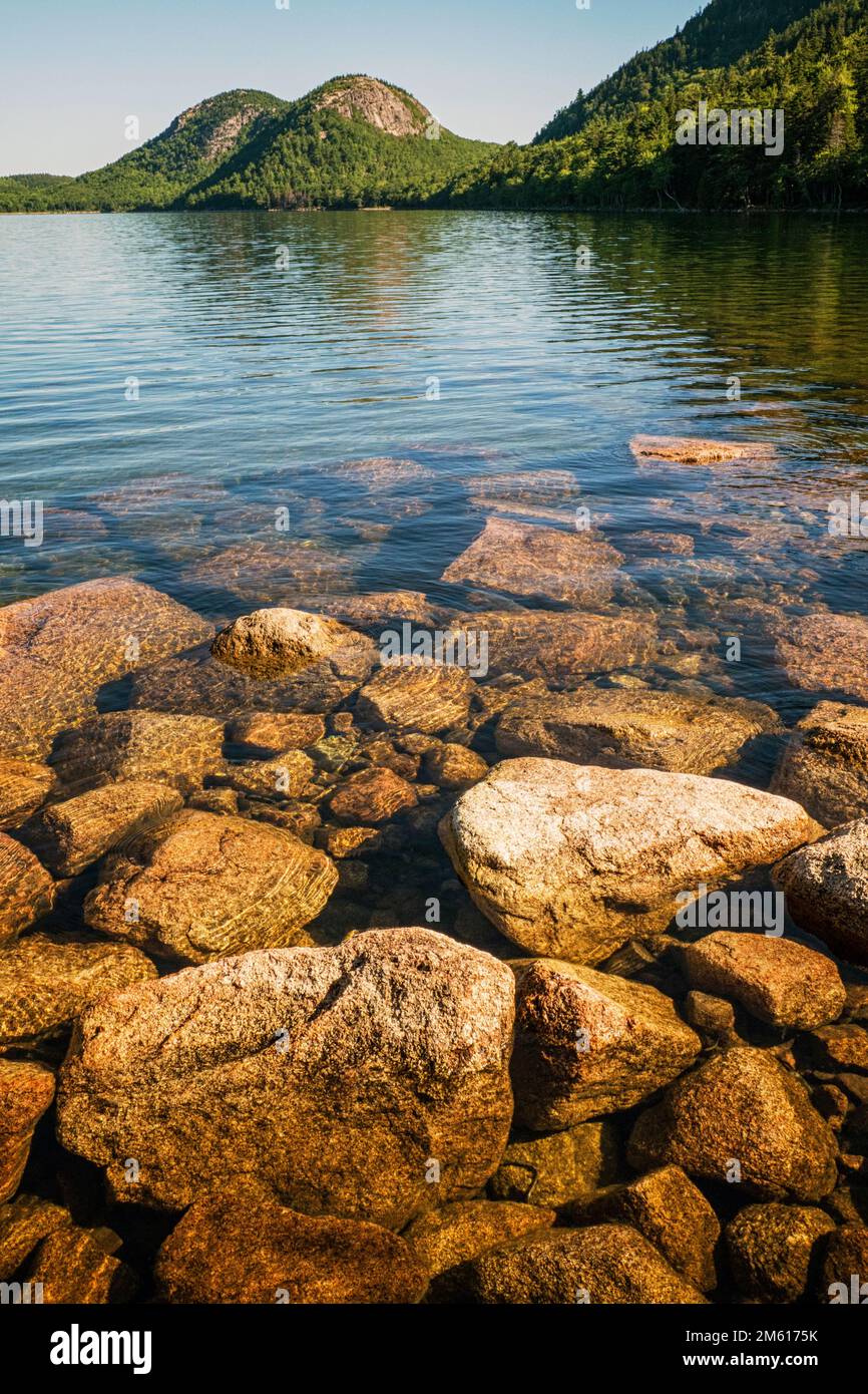 The Bubbles and Jordan Pond on a summer morning in Acadia National Park ...