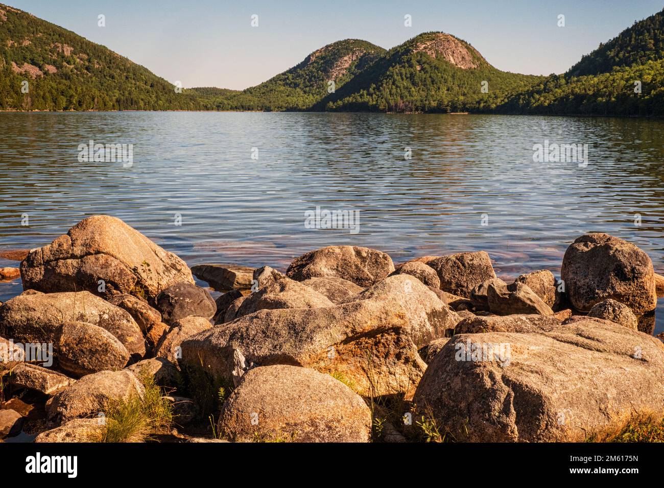 The Bubbles and Jordan Pond on a summer morning in Acadia National Park ...