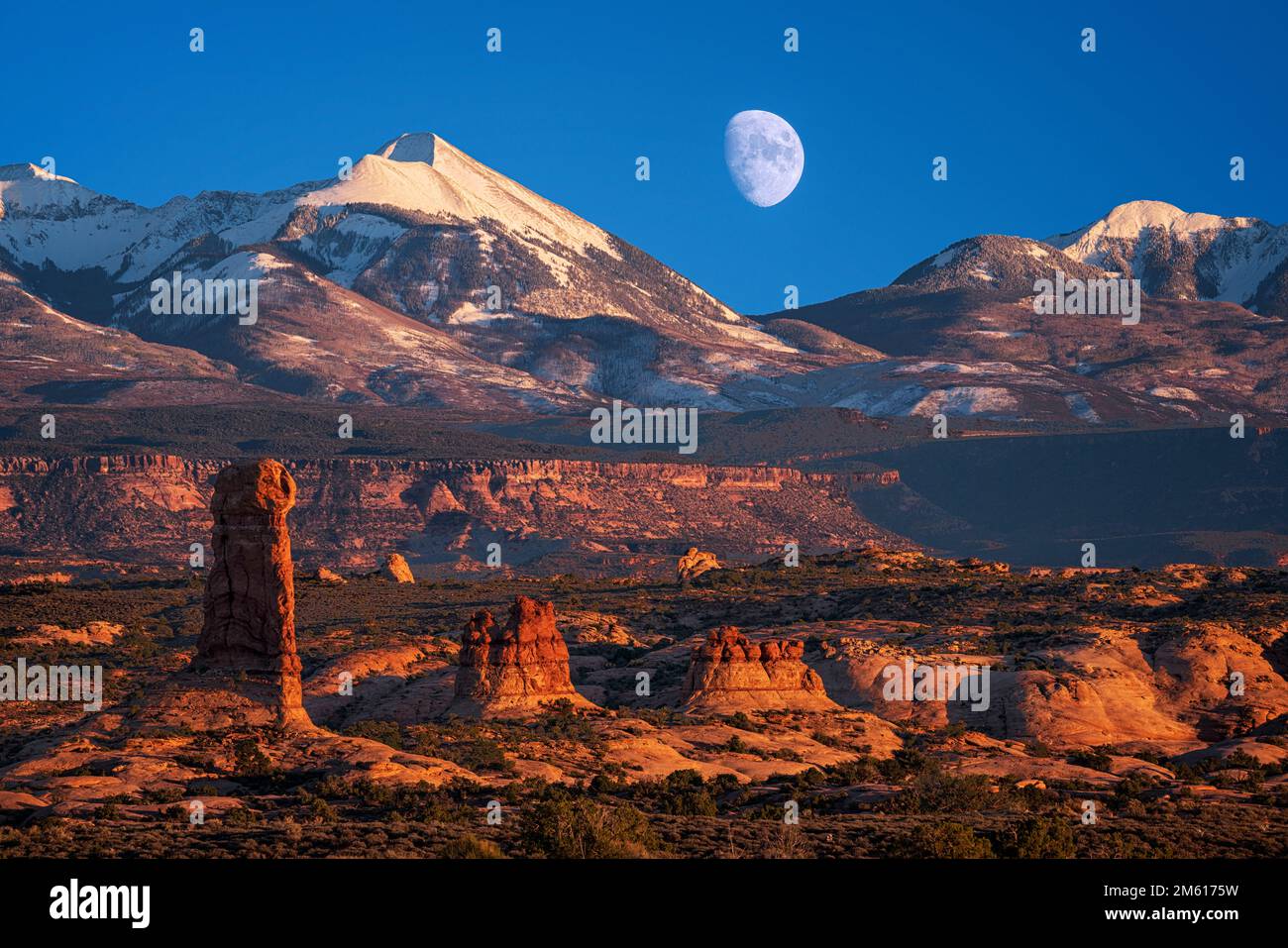 Moonrise over the La Sal mountains and Red Rocks of Arches National ...
