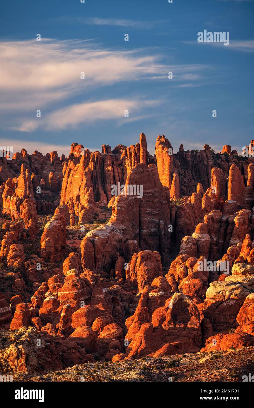 Sunset over the Fiery Furnace section of Arches National Park in Moab ...