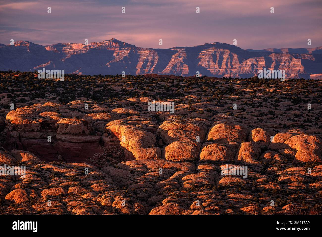 Sunset over the Fiery Furnace section of Arches National Park in Moab ...