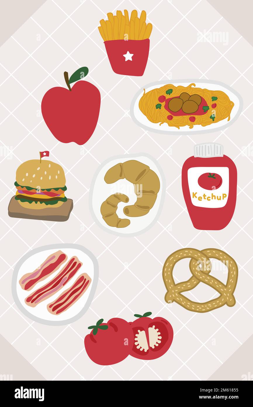 Cute food doodle sticker set vector Stock Vector Image & Art - Alamy