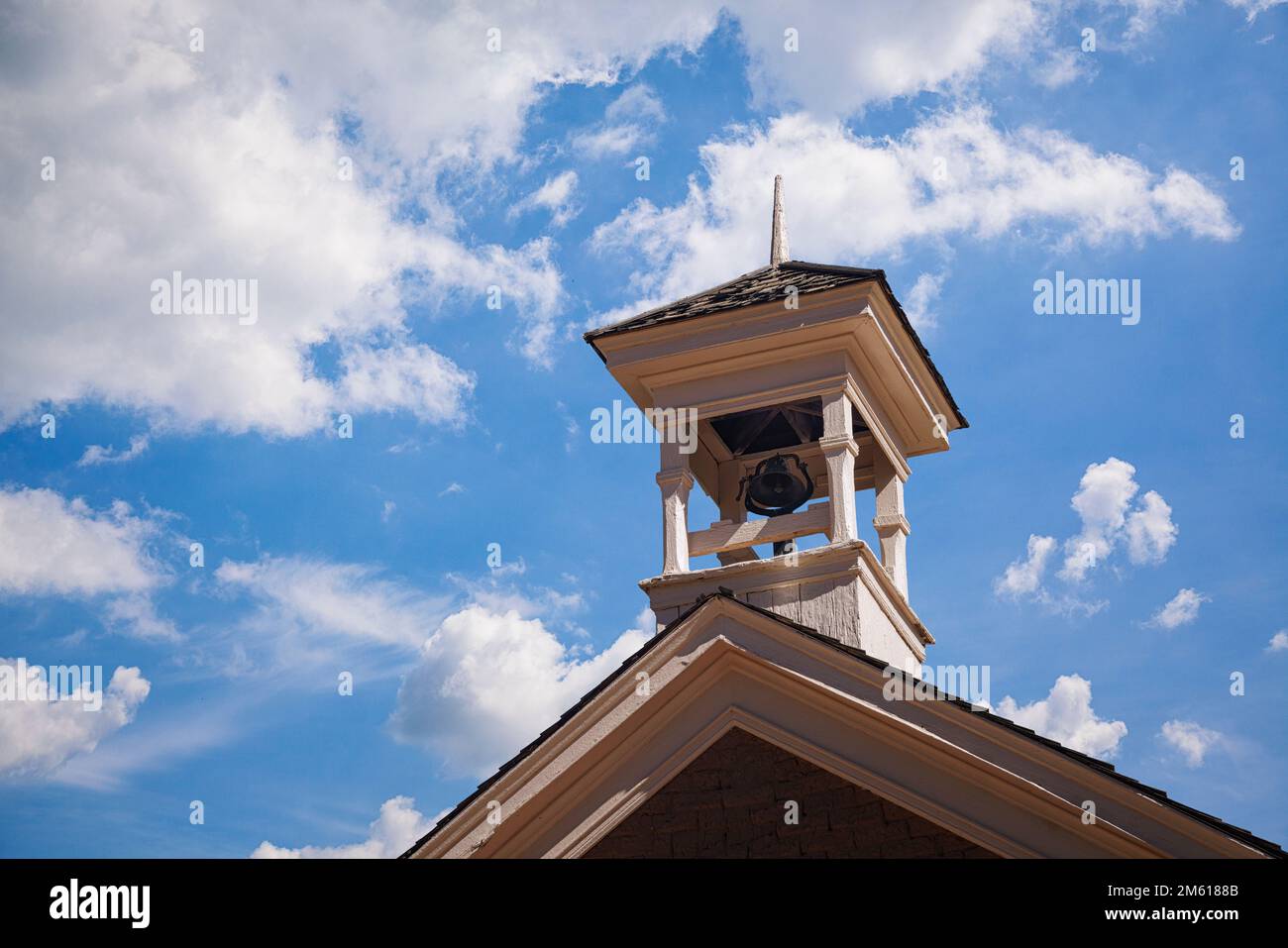 Bell tower on the school and church building in the old west ghost town ...