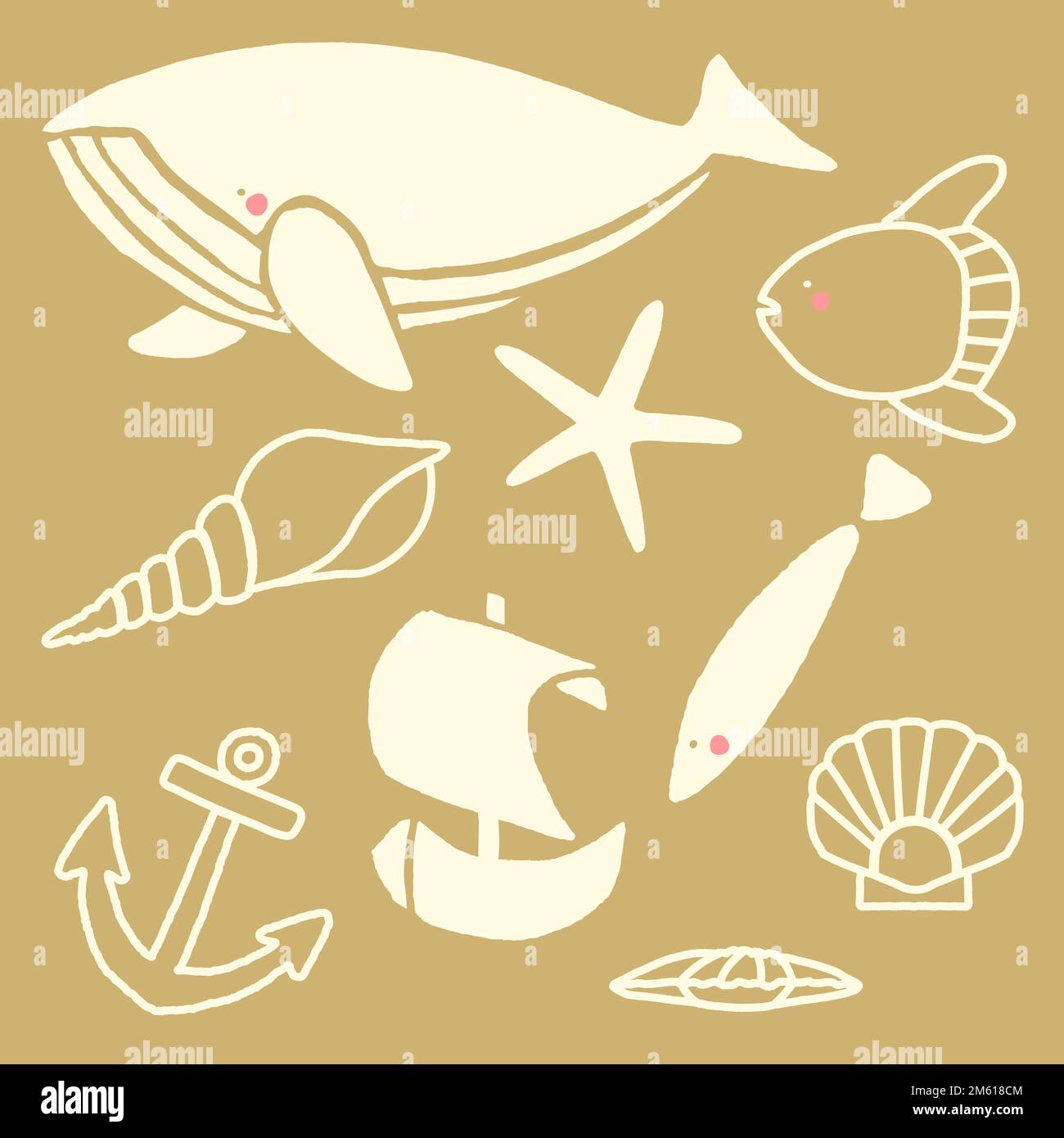 Hand drawn underwater animal collection vector Stock Vector Image & Art ...
