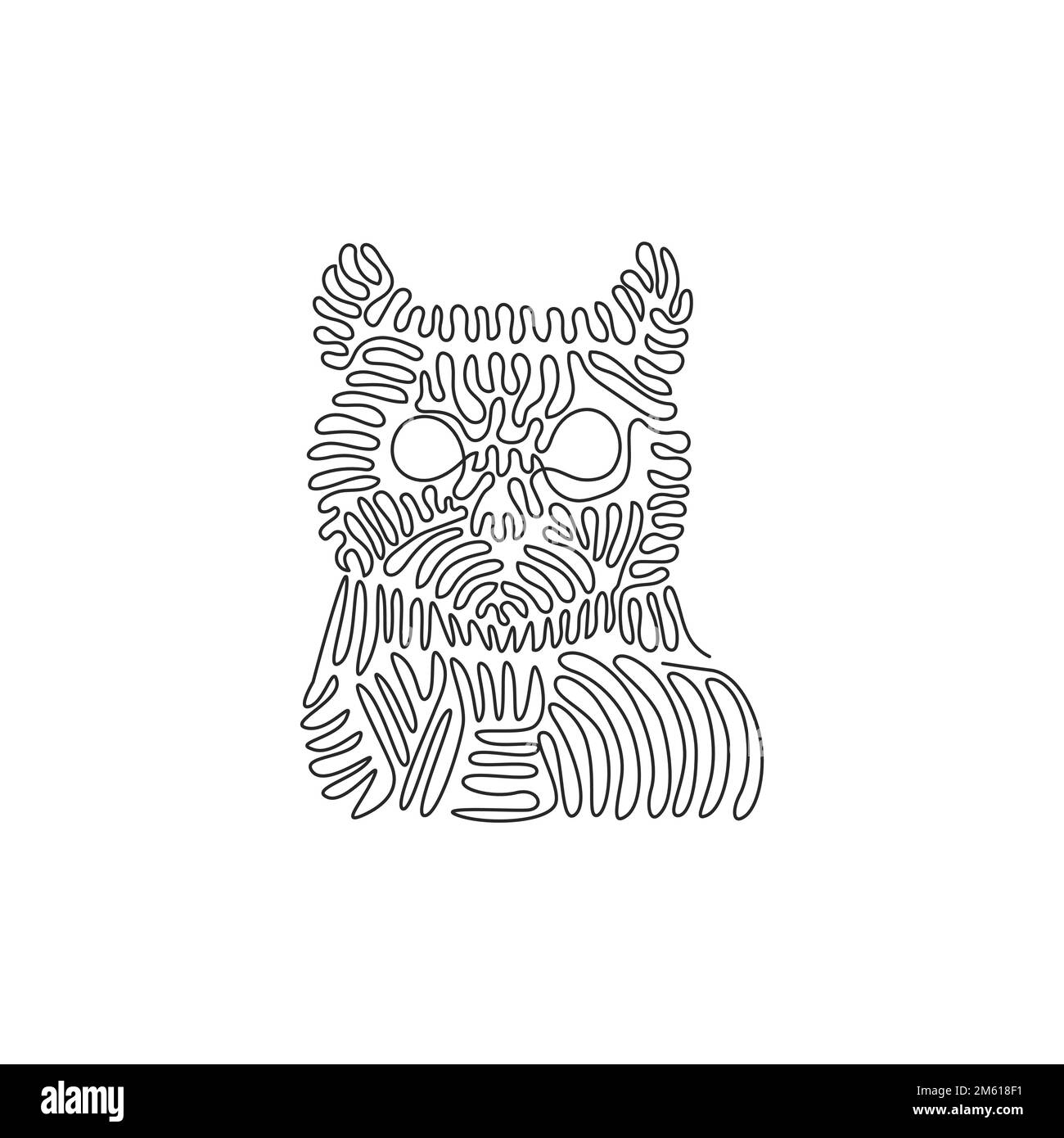 Single One Curly Line Drawing Of Cute Cat Face Abstract Art Continuous