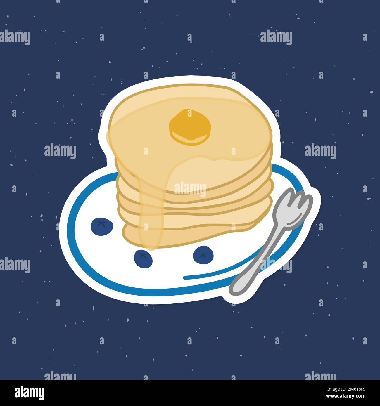 Cute stack of pancakes doodle sticker with a white border vector Stock ...