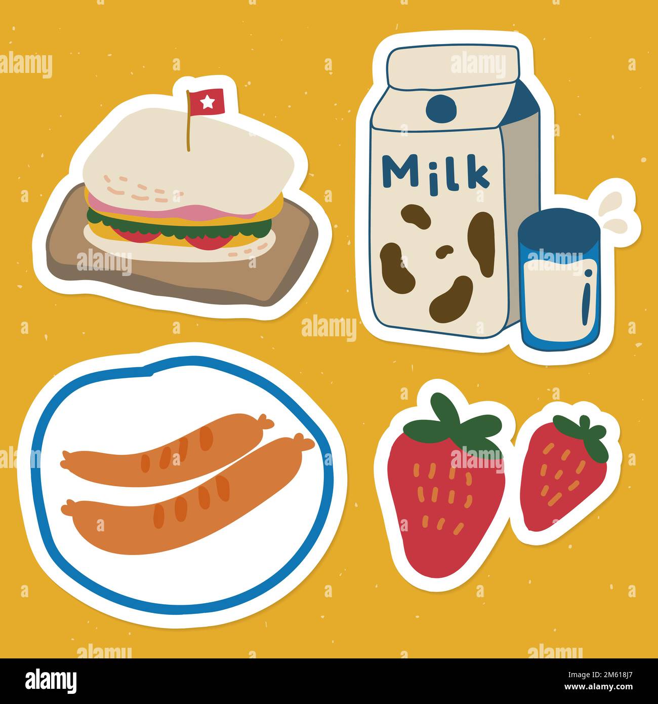 Cute food doodle sticker with a white border set vector Stock Vector ...
