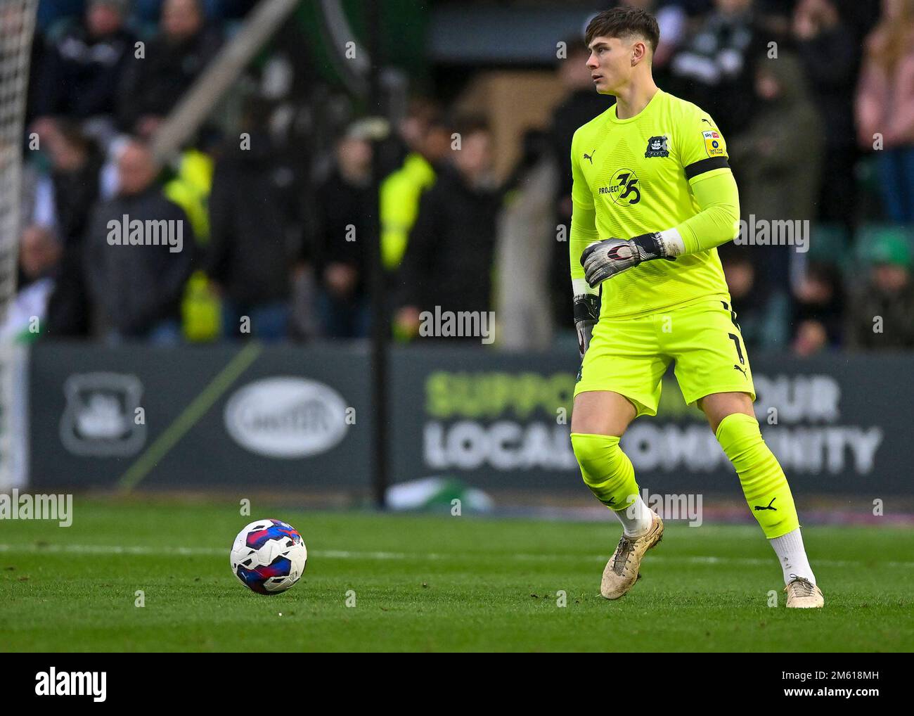 Plymouth Argyle goalkeeper Michael Cooper (1) on the ball during the ...