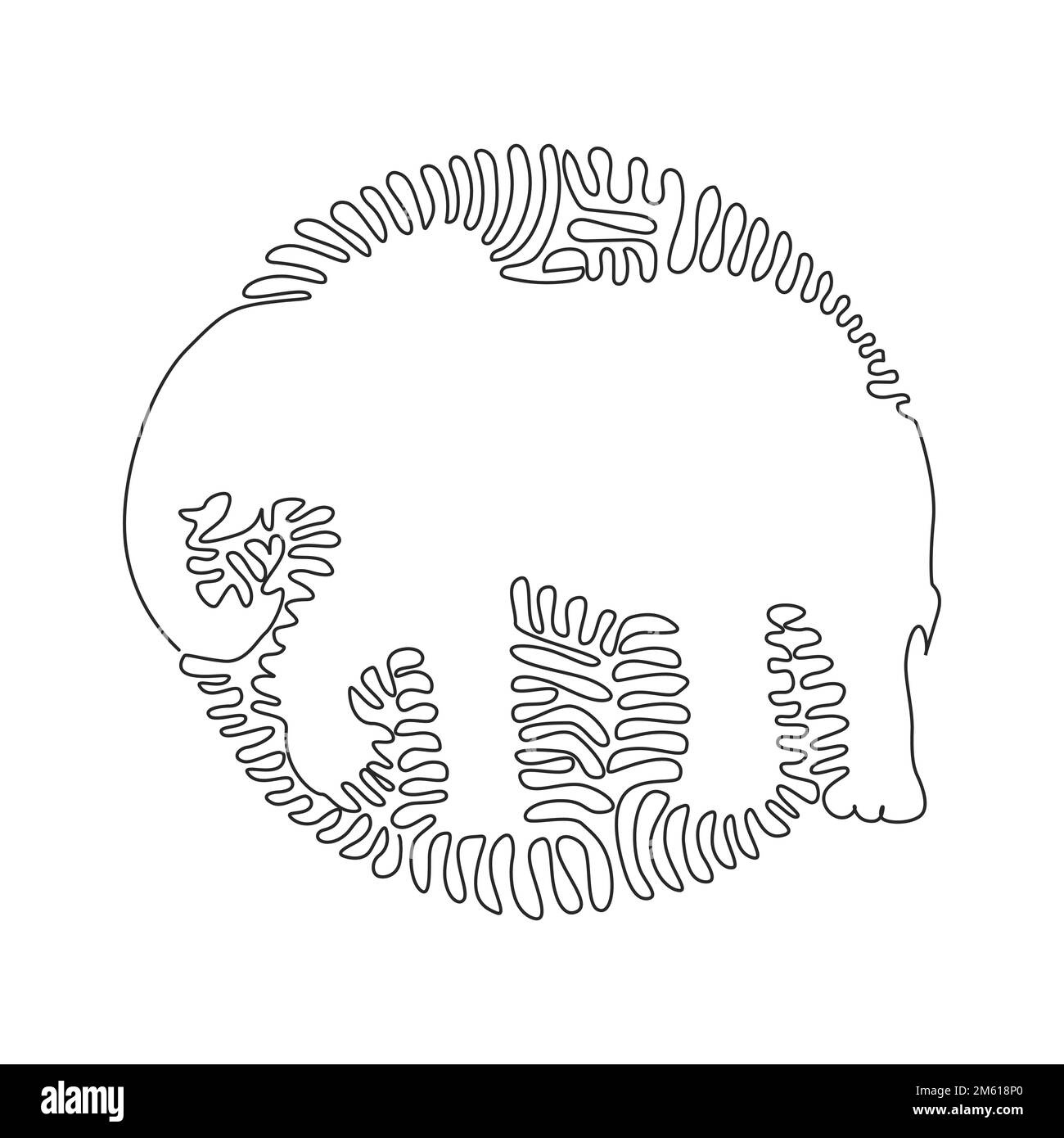 Single one curly line drawing of an elephant standing abstract art ...