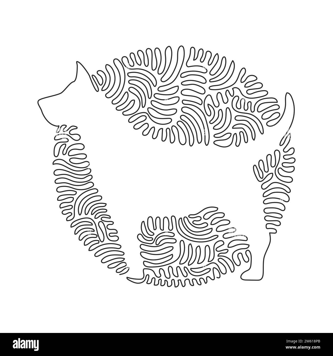 Continuous one curve line drawing of funny dog abstract art in circle ...