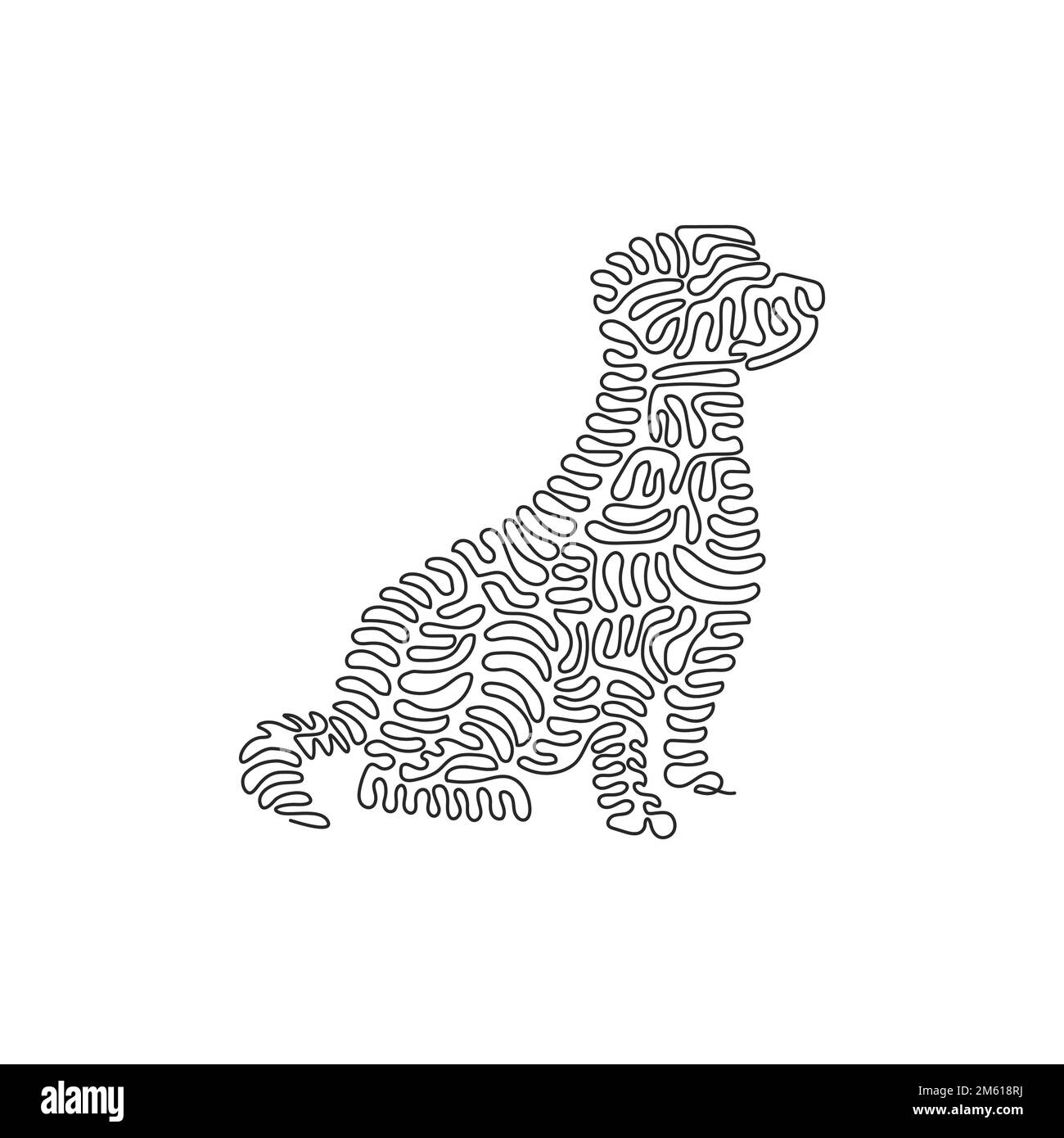 Continuous curve one line drawing of cute sitting dog curve abstract ...