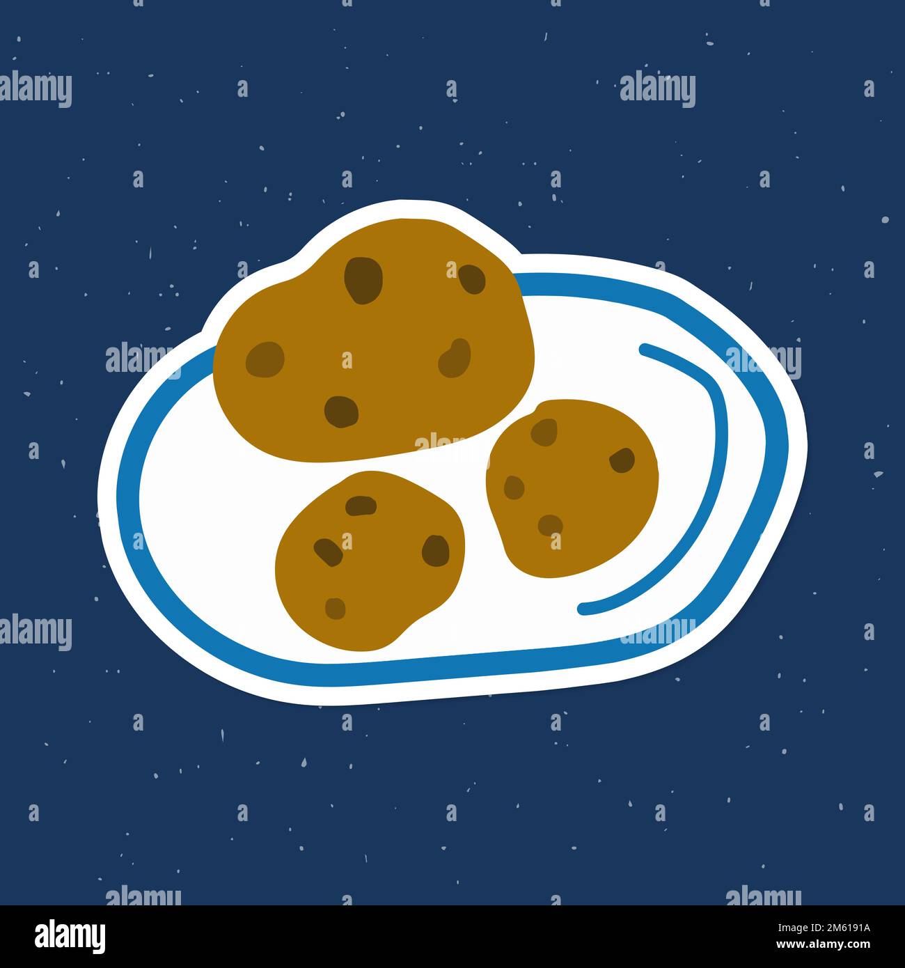 Cute chocolate chip cookies doodle sticker with a white border vector ...