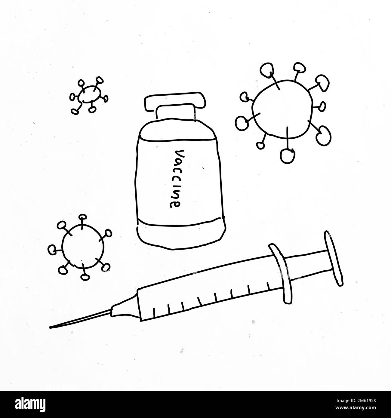 Vaccine injection vector doodle illustration vial with needle doodle ...