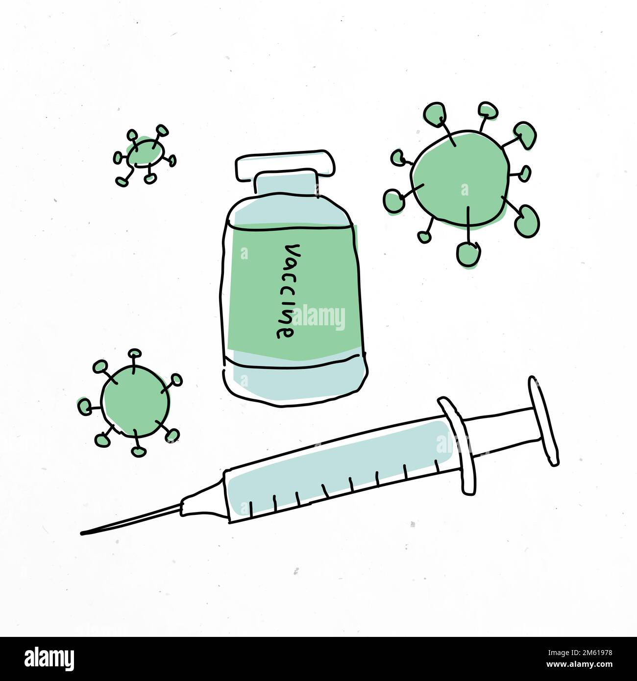 Vaccine injection vector doodle illustration vial with needle doodle ...