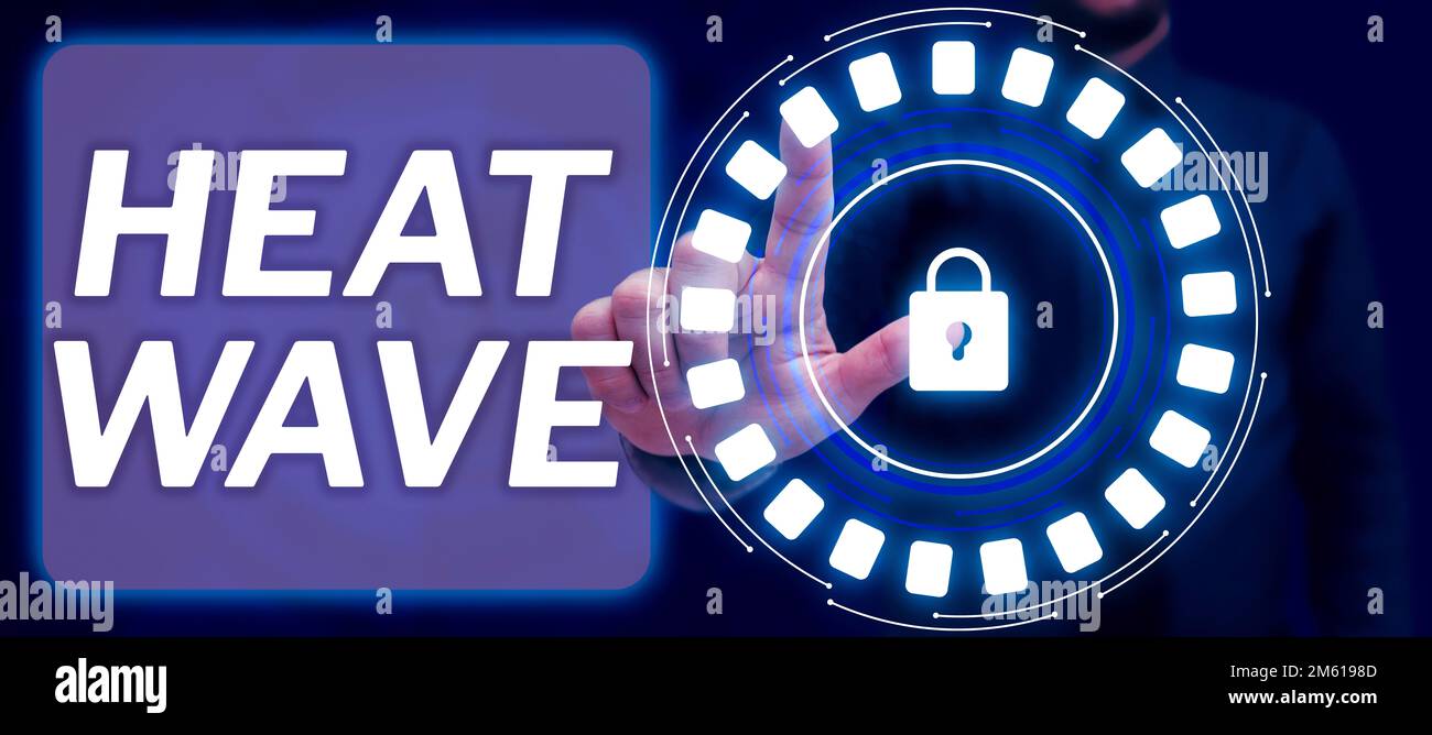 Hand writing sign Heat Wave. Business showcase a prolonged period of ...