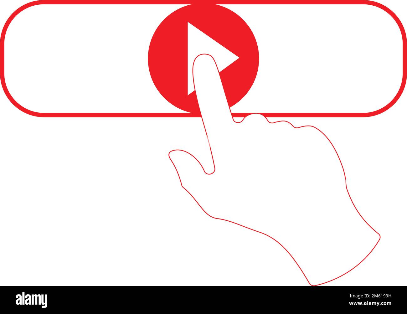 Live video stream with a hand icon, press a play button shape. Round ...