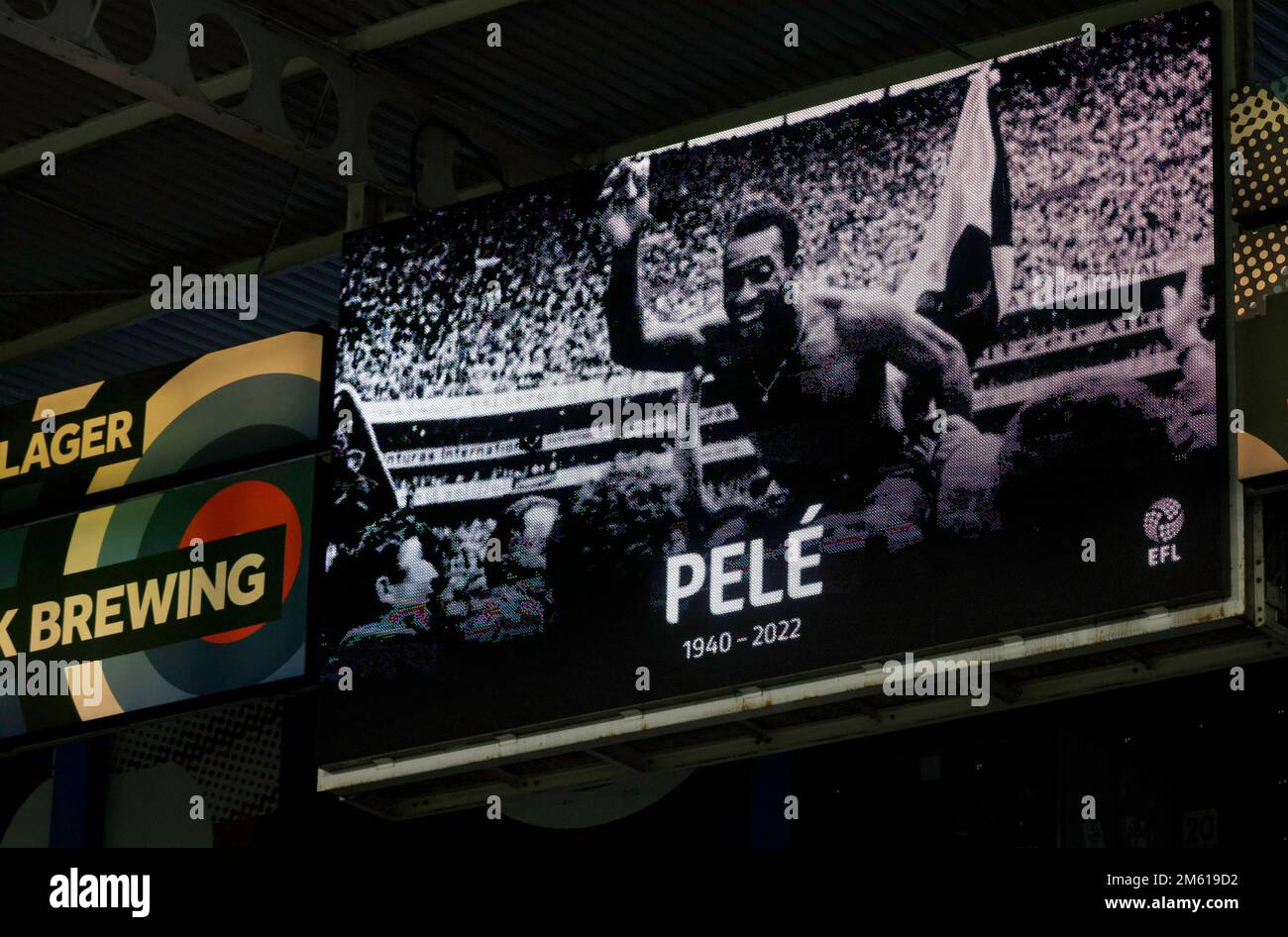 A tribute to Pele is shown on screen ahead of the Sky Bet Championship ...