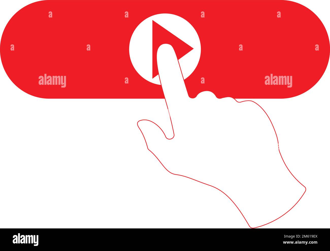 Live video stream with a hand icon, press a play button shape. Round ...