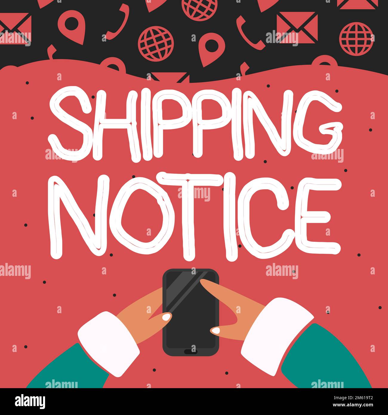 Sign displaying Shipping Notice. Internet Concept ships considered ...
