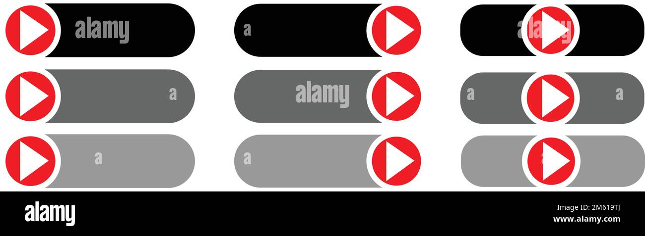 Live video streaming, black and gray play button shapes. Round ...