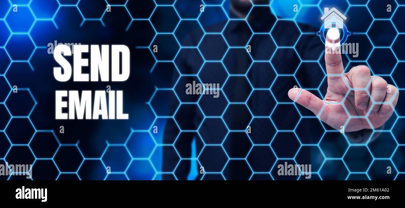 Text caption presenting Send Email. Business showcase the system for using computers to send ...