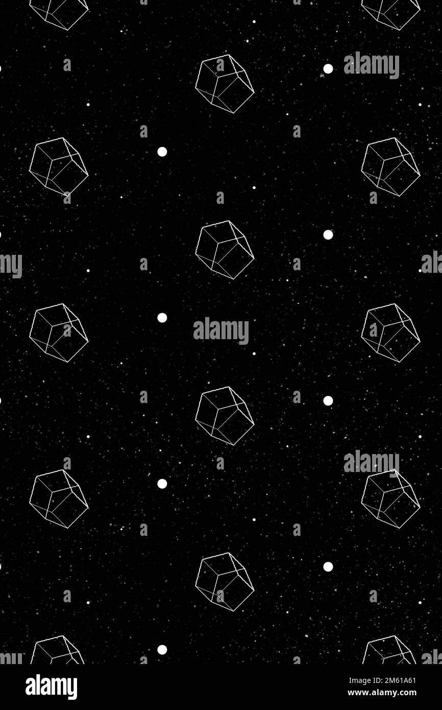 Seamless 3D geometric pentagon pattern on a black background vector ...