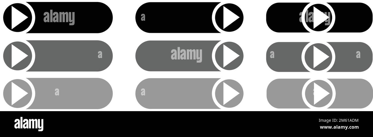 Live video streaming, black and gray play button shapes. Round ...
