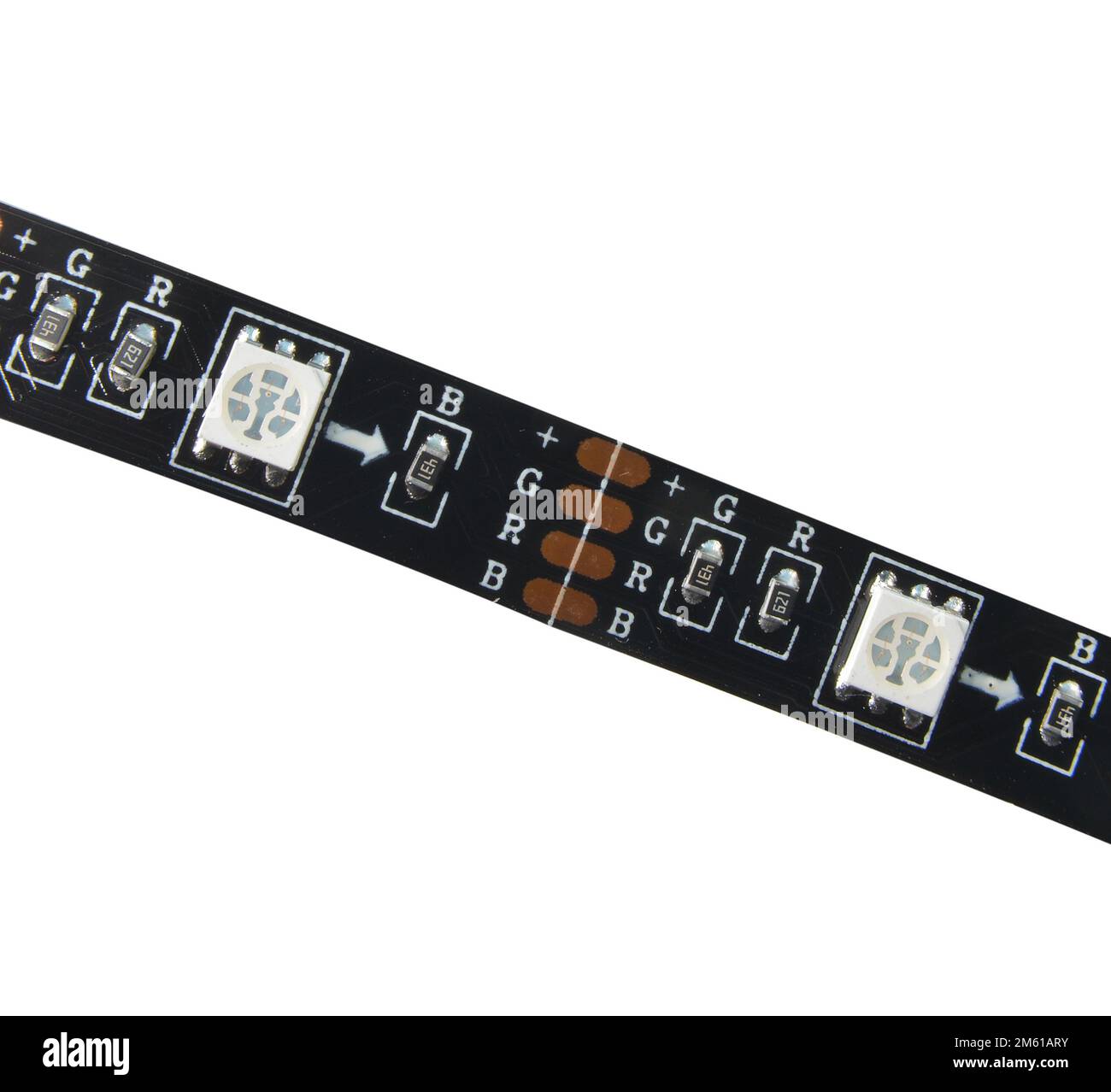 Decorative light emitting diode strip on white background Stock Photo ...